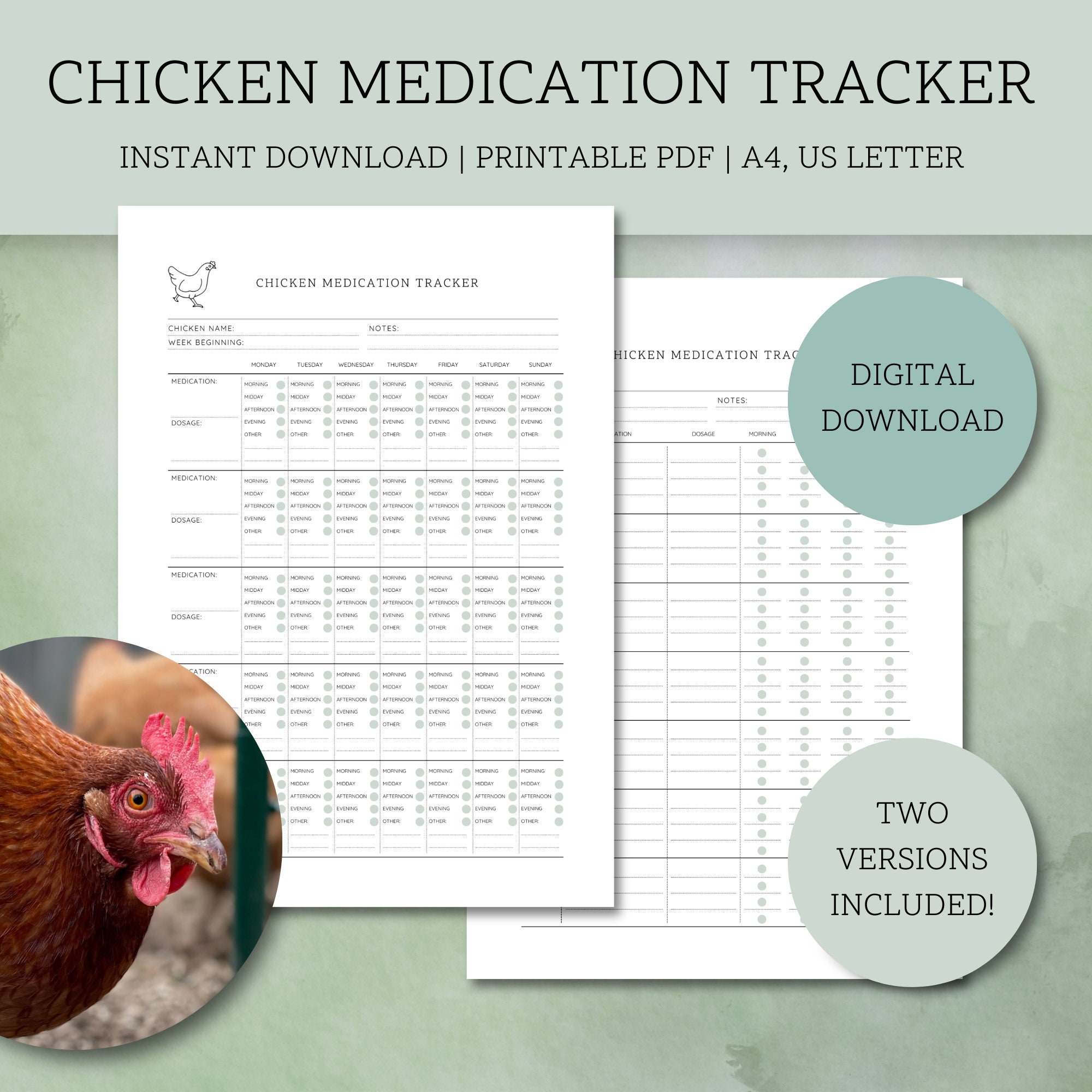 Chicken Medication Tracker Printable Poultry Pet Medicine Log Farm ...