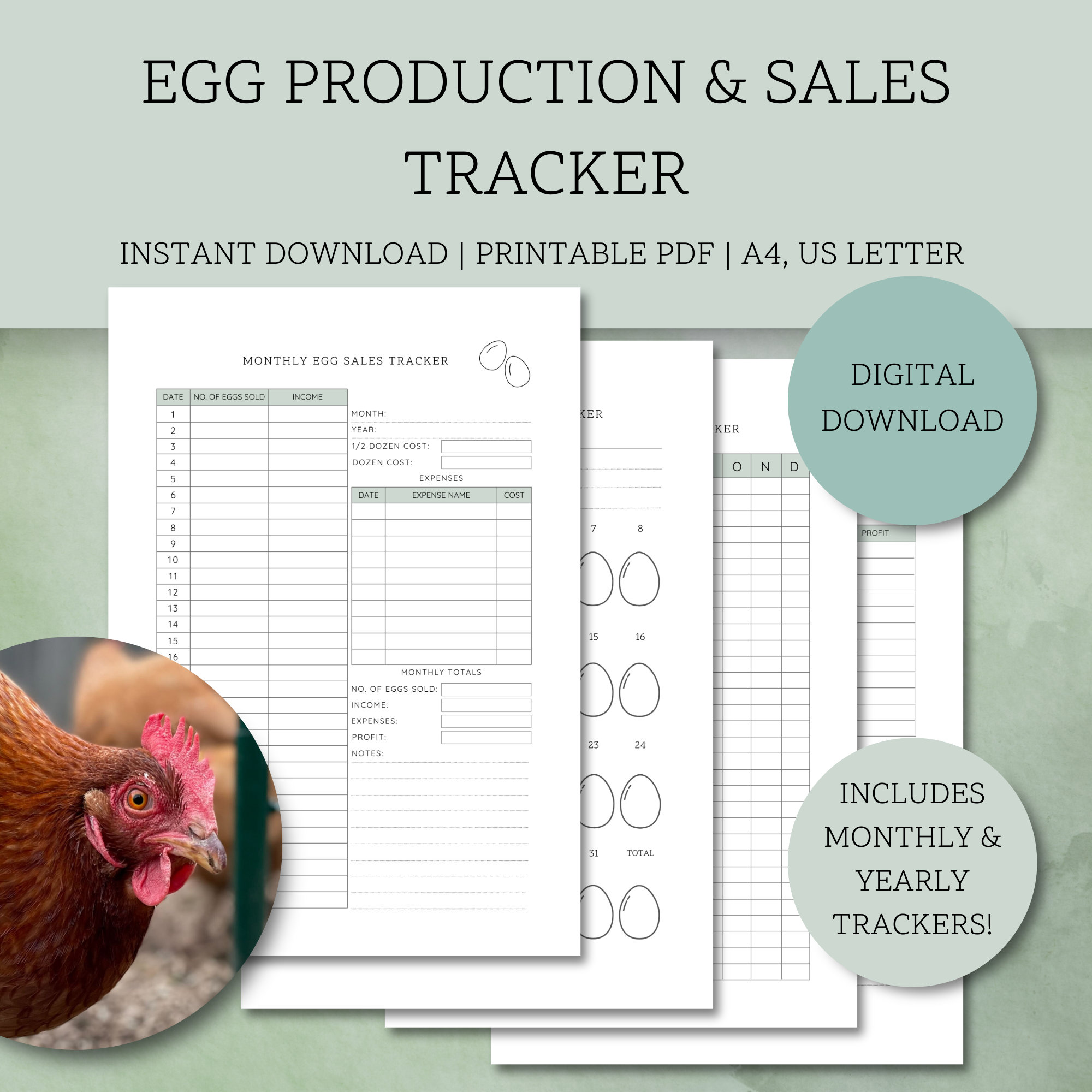 Egg Production Tracker | Printable Monthly & Yearly Sales Log | Poultry ...