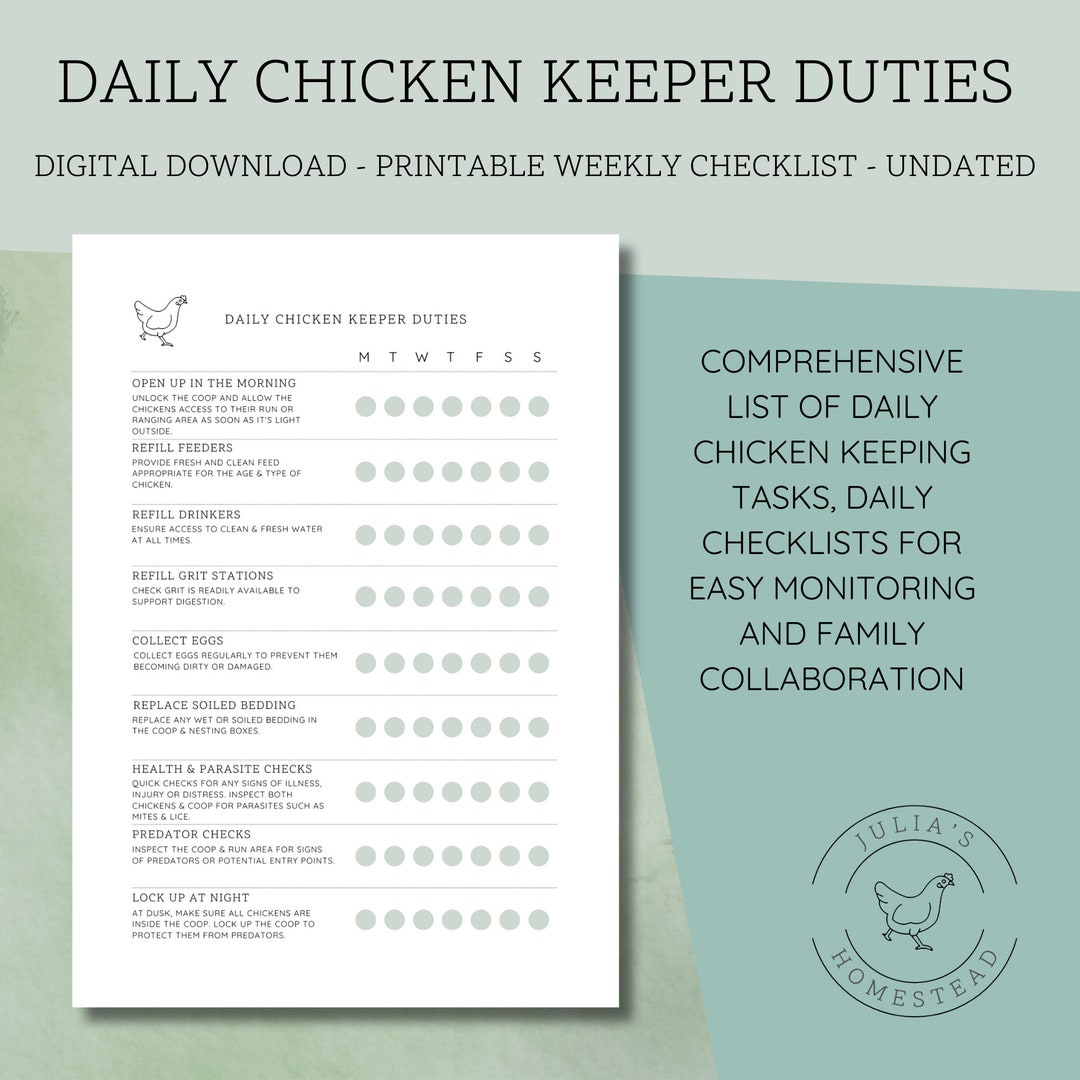 Daily Chicken Keeper Duties Printable Weekly Checklist to - Etsy