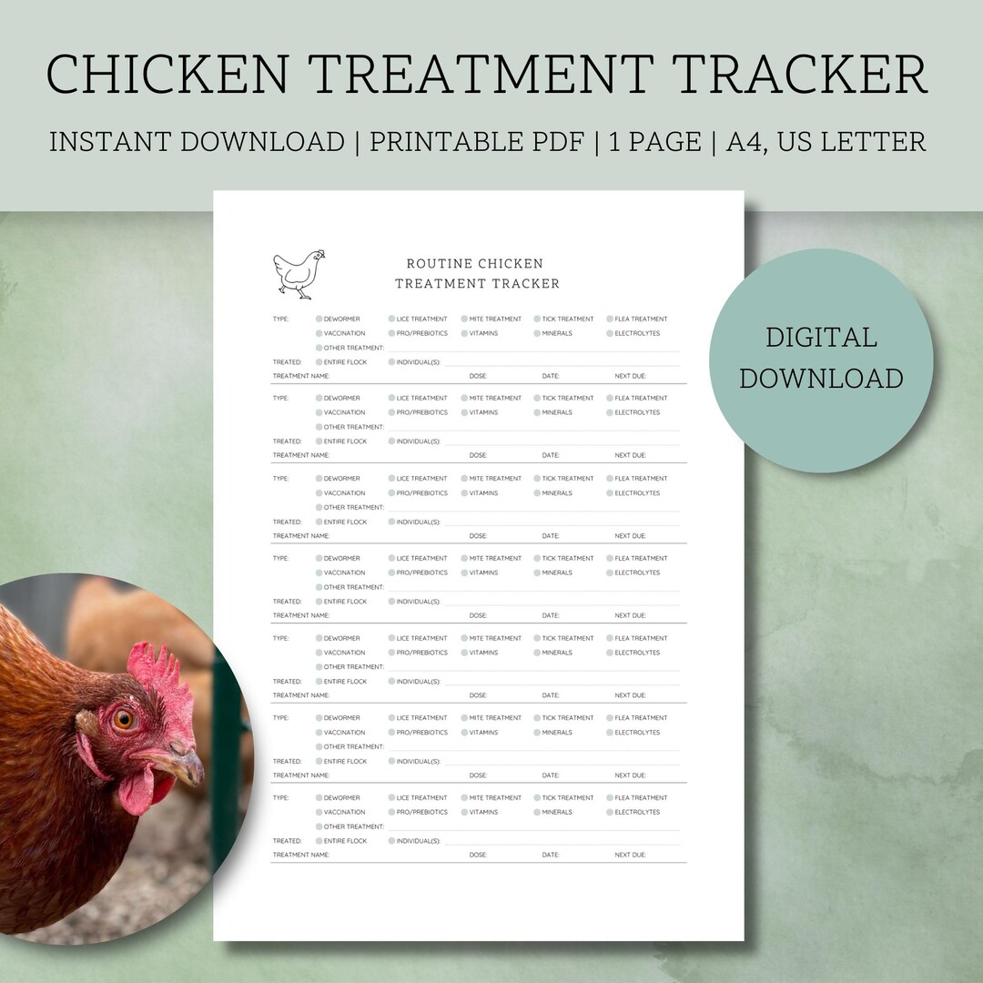 Routine Chicken Treatment Tracker | Printable Poultry Dewormer ...
