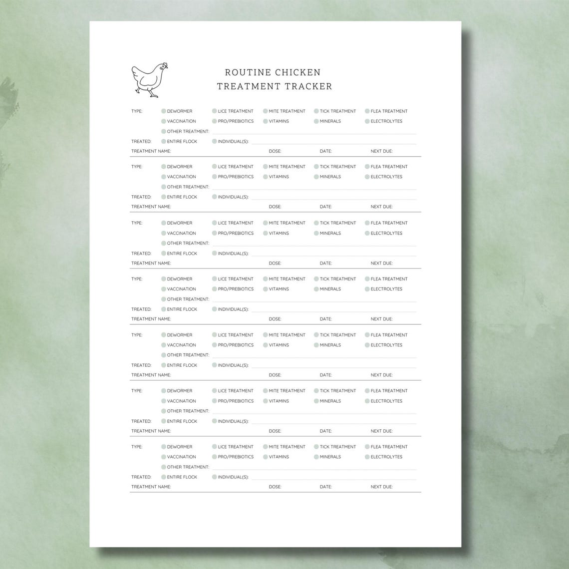 Chicken Treatment Tracker - Printable Poultry Healthcare Log (digital ...