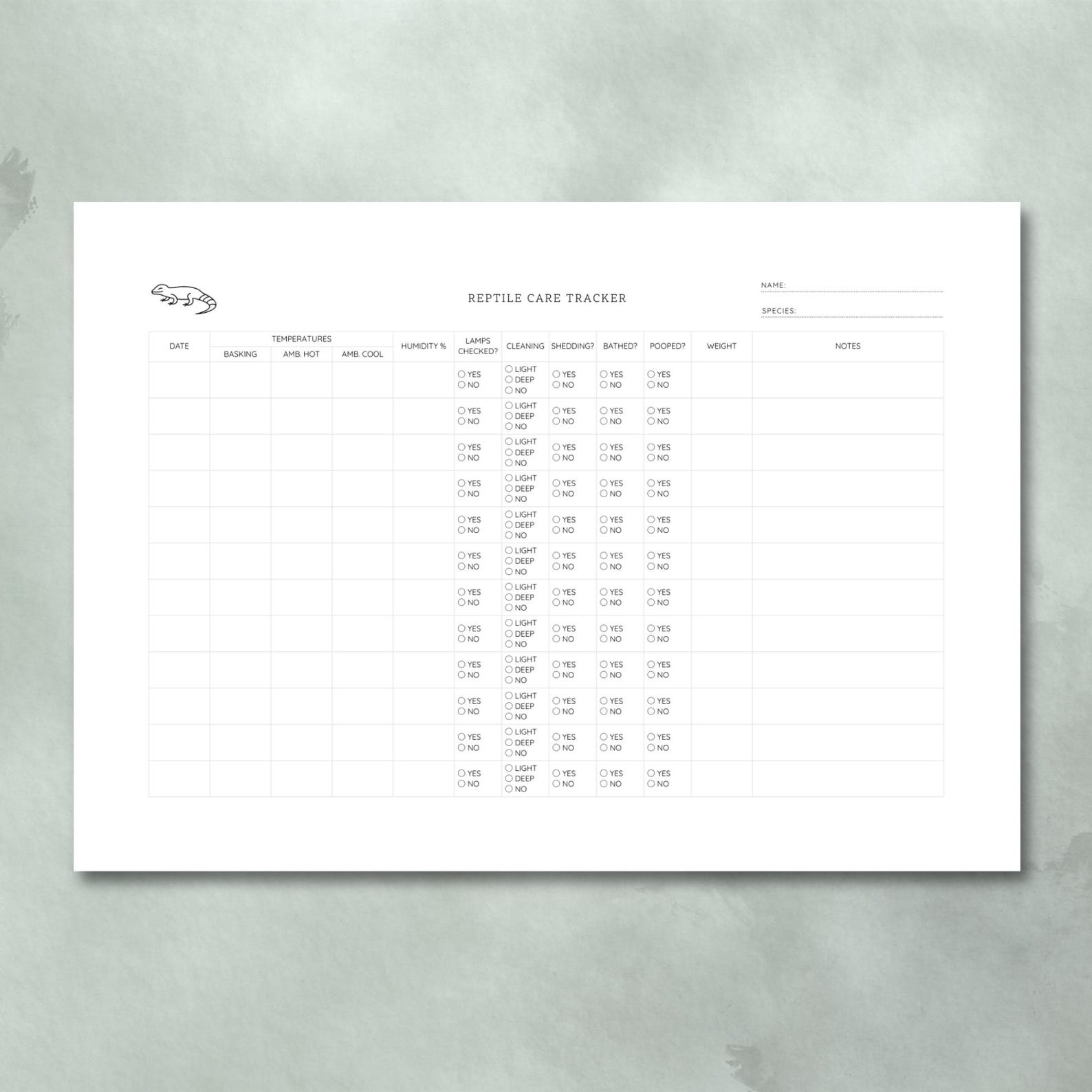 Reptile Care & Feed Tracker - Printable Exotic Pet Log (digital ...