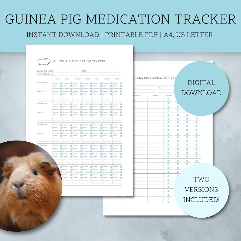 Guinea Pig Medication Tracker | Printable Cavy Medicine Log | Pet ...