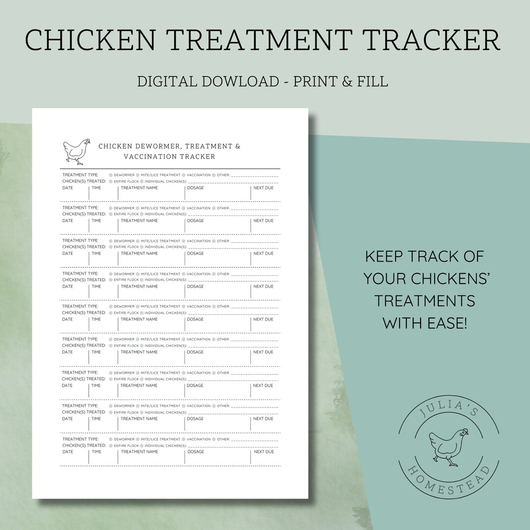 Chicken Treatment Tracker Printable Tracker to Record - Etsy