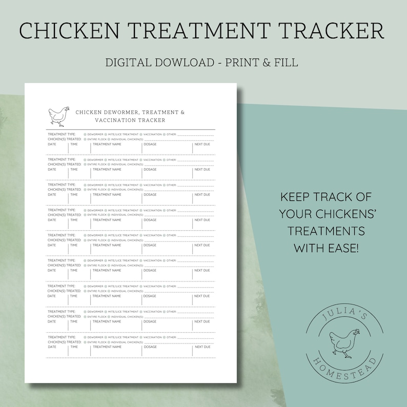 Chicken Treatment Tracker Printable Tracker to Record - Etsy