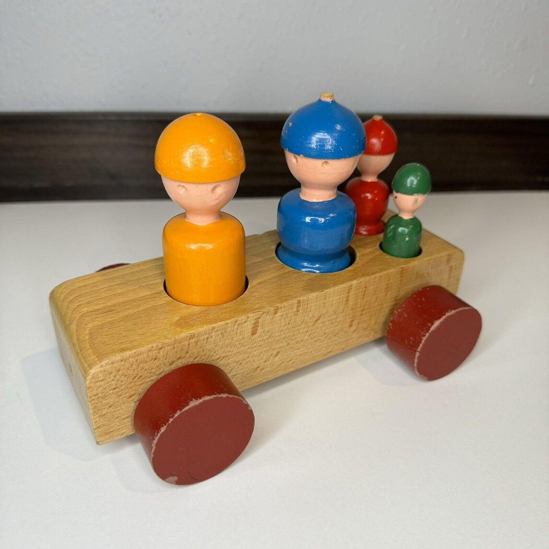 Kay Bojesen Original 1950s Danish Toy Wagon Family Trip Colorful Wooden ...