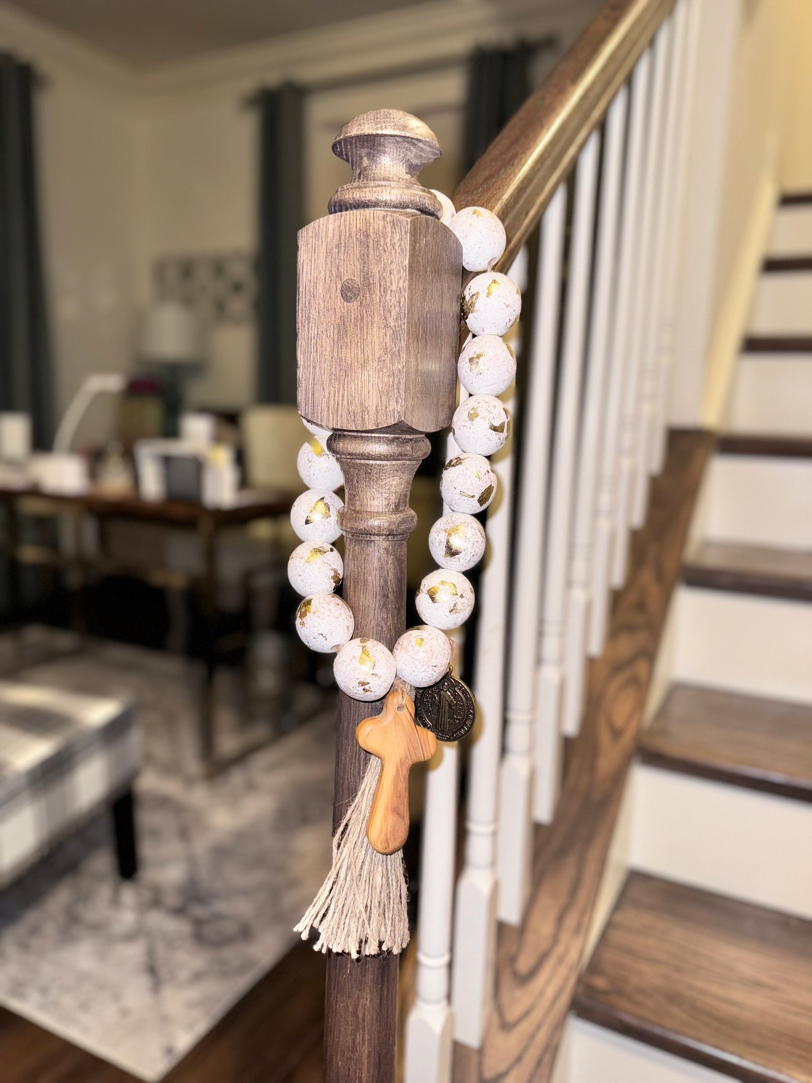 Blessing Beads, Prayer Beads, Beaded Garland, Guilded Wooden Beads With ...