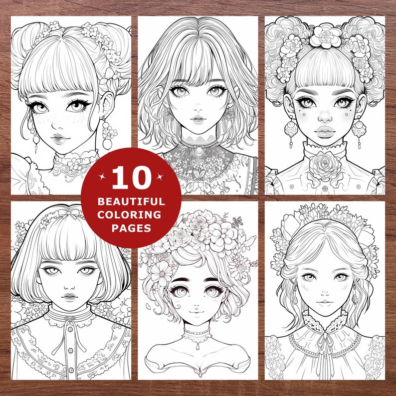 10 Beautiful Girls Coloring Page, Beautiful Princess, Adult Coloring ...