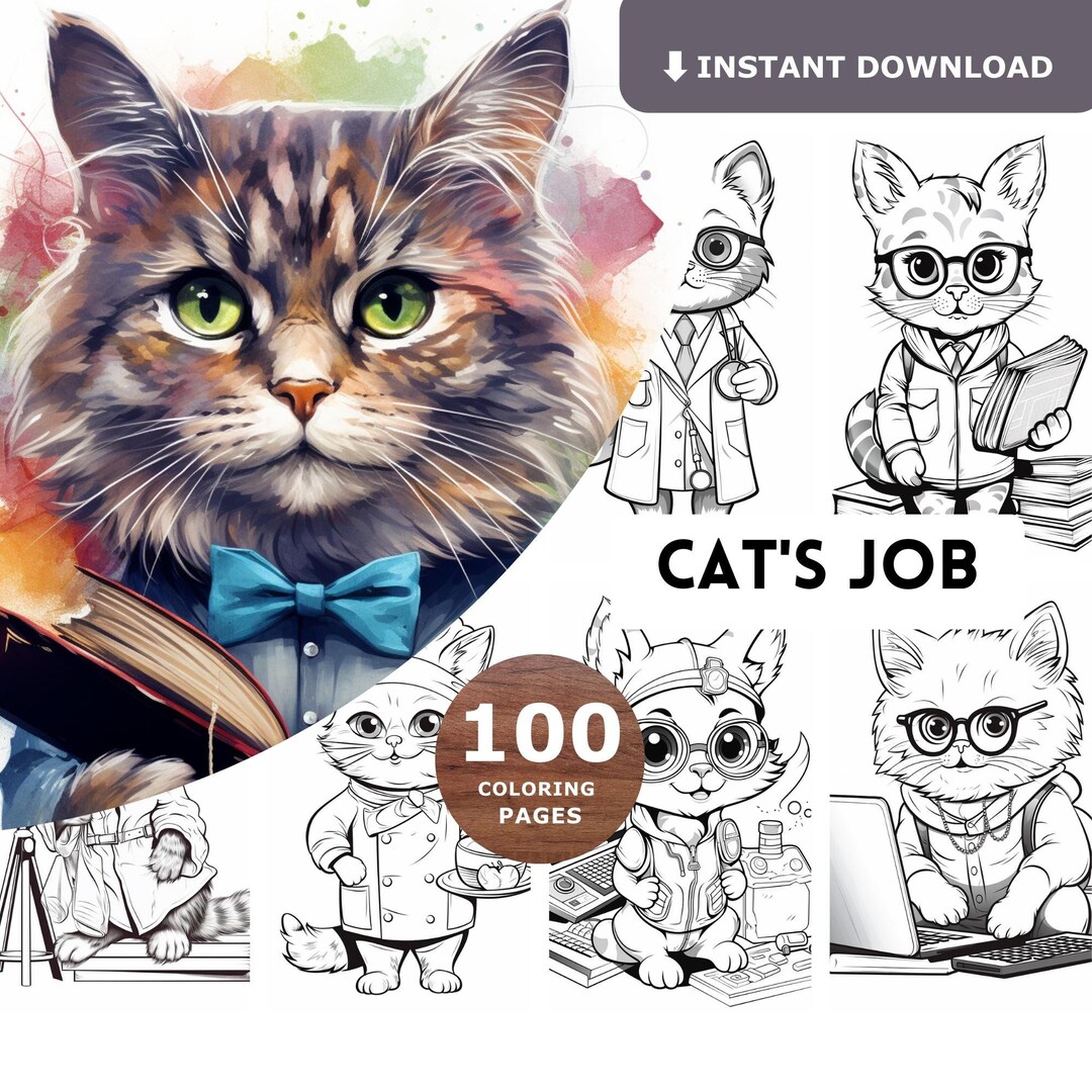 100 Job Cats Coloring Pages Cat Professionals Coloring - Etsy