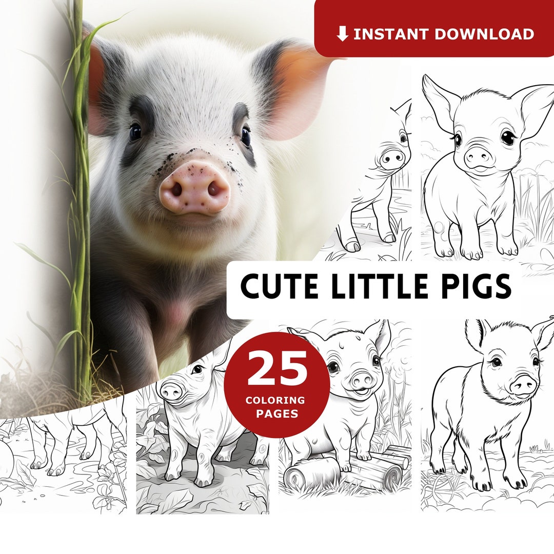 25 Cute Pig Coloring Pages Grayscale Illustration Anxiety - Etsy