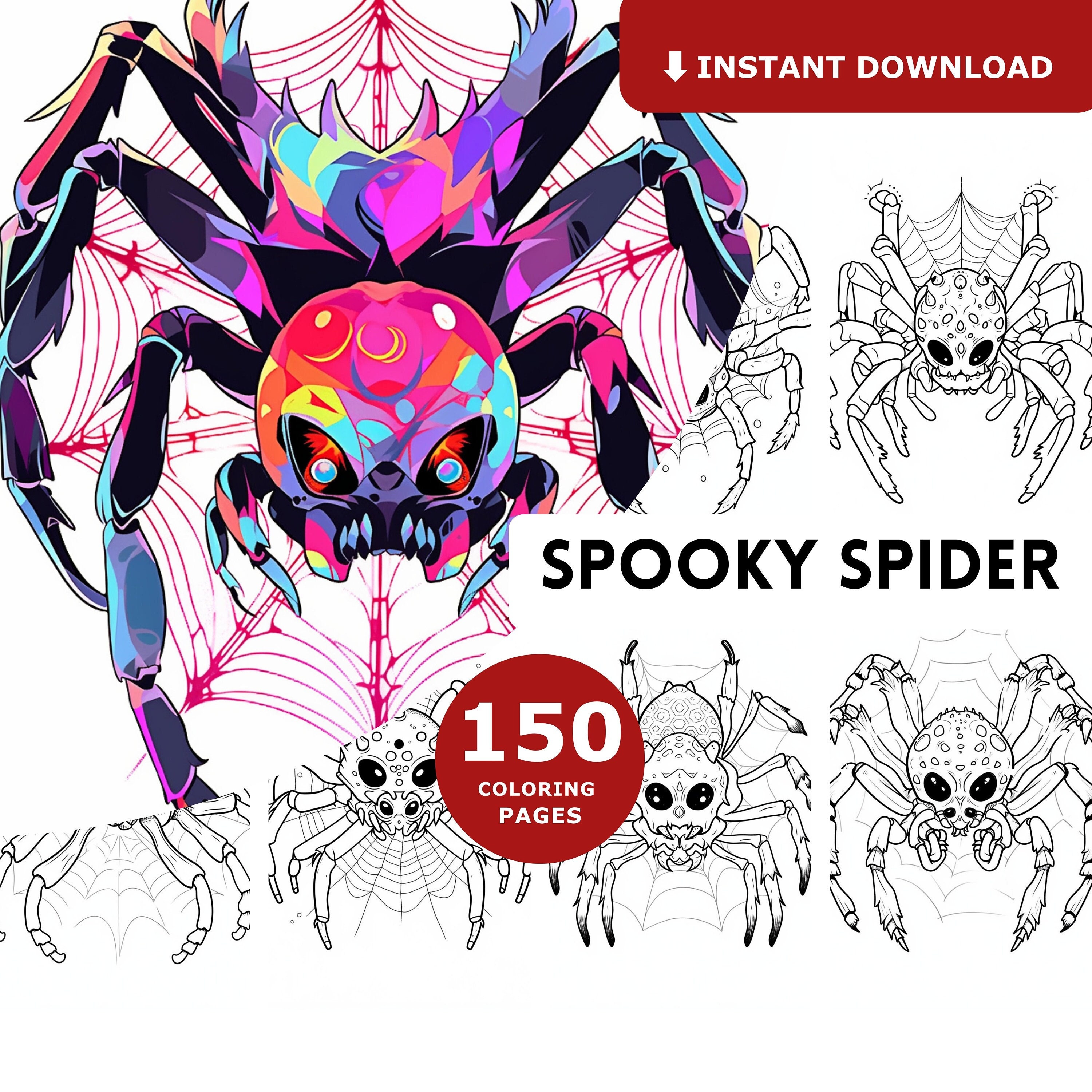150 Spooky Spider Coloring Pages Creepy Spider Coloring - Etsy