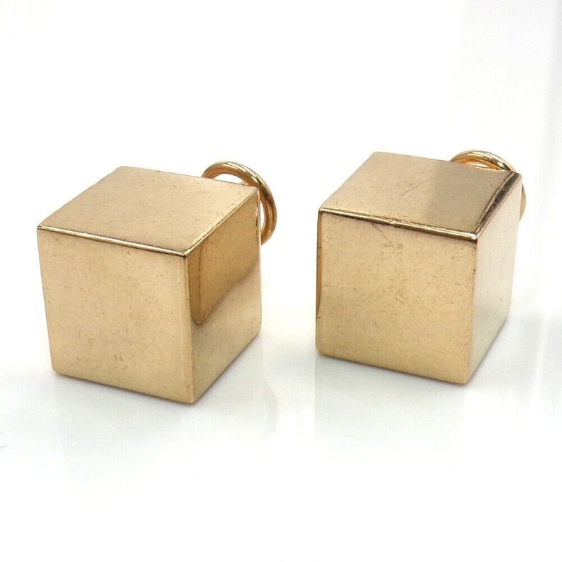 LARGE 14K Yellow Gold Cube Cubist Geometric Mid Century Modernist ...