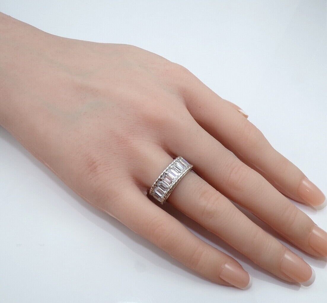 JUDITH RIPKA Sterling Silver Multi Emerald Cut CZ Cable Band Ring Size ...