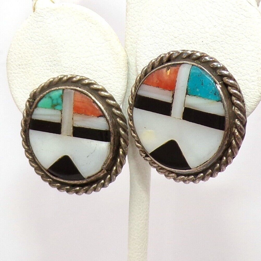 Native American Zuni Sun Face Sterling Silver Inlay Stone Clip - Etsy