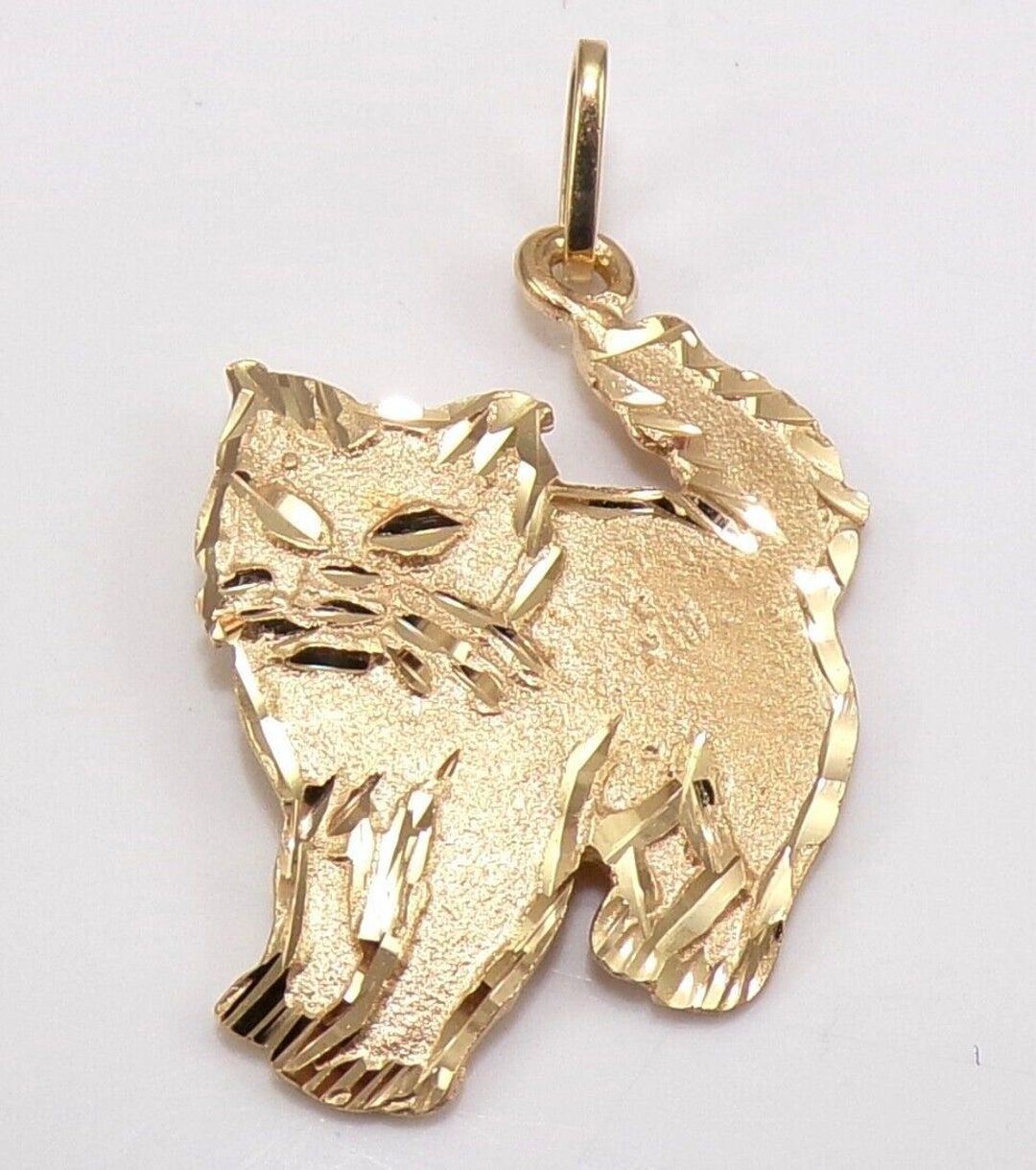 14K Yellow Gold Cat Kitten Diamond Cut Charm Pendant LND2 - Etsy