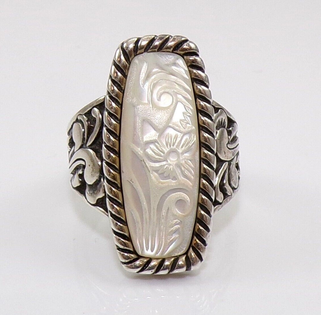 Carolyn Pollack Relios Sterling Silver Carved Flower White MOP Ring ...