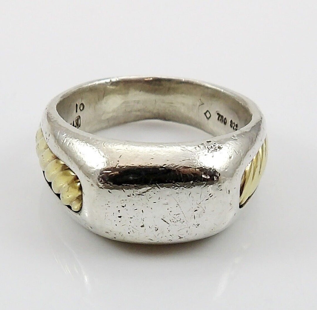 David Yurman Men's Signet Sterling Silver 18K Gold Cable Band Ring Size ...