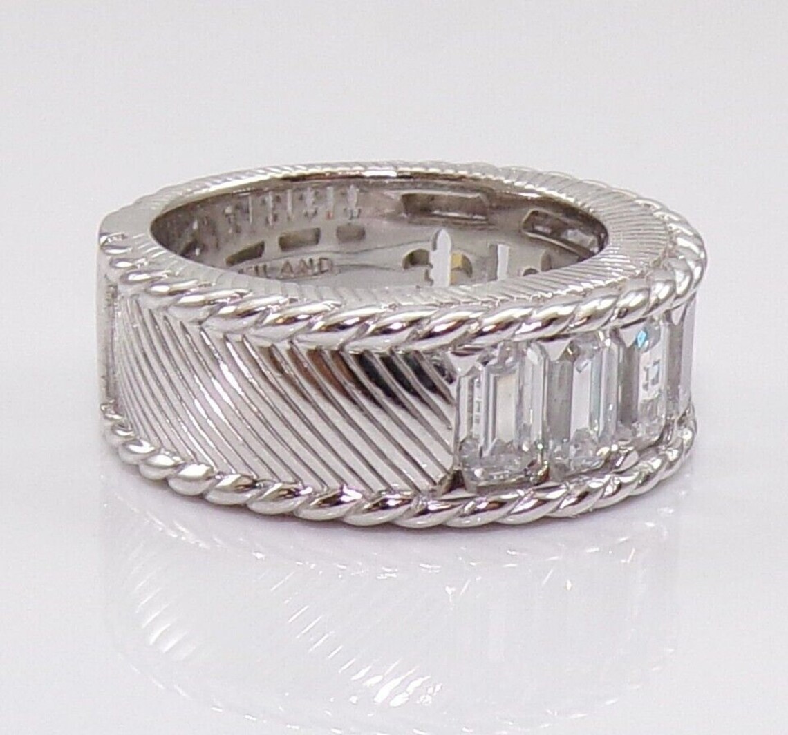JUDITH RIPKA Sterling Silver Multi Emerald Cut CZ Cable Band Ring Size ...