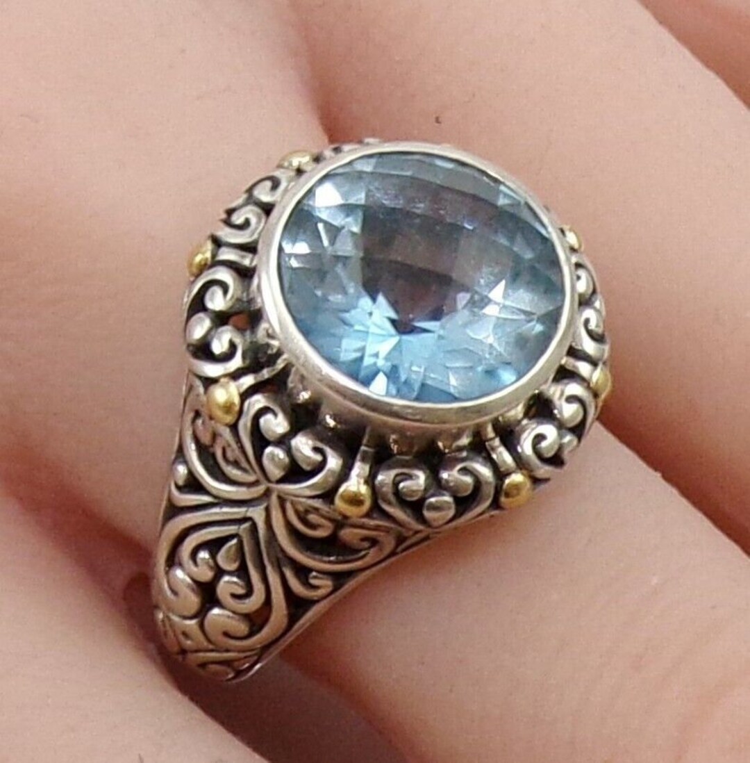 Samuel B Benham Sterling Silver & 18K Yellow Gold Blue Topaz Ring Size ...