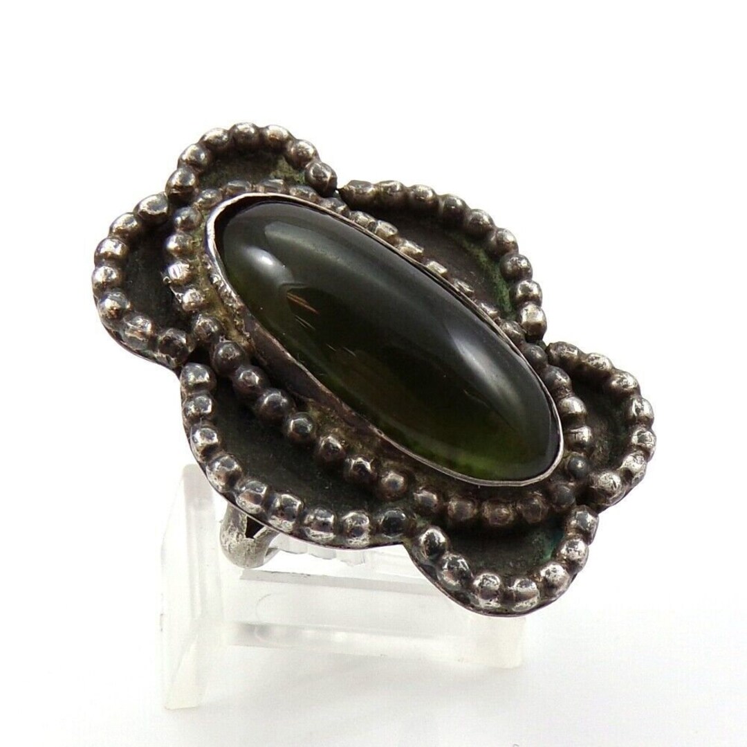 Ricky Coochwytewa Native American Sterling SILVER Jade Large Ring Size ...