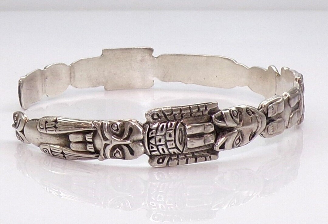 Pacific Northwest Alaska Sterling Silver Totem Pole Cuff Bracelet LML2 ...
