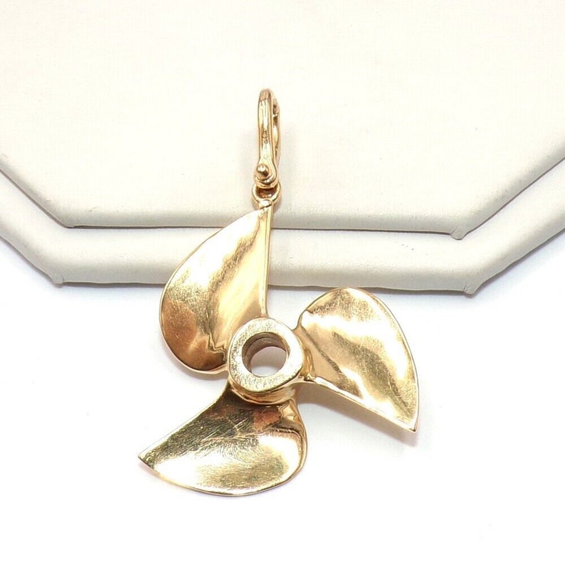LARGE 3D 3 Blade Nautical Boat Ship Propeller 14K Yellow Gold Pendant ...