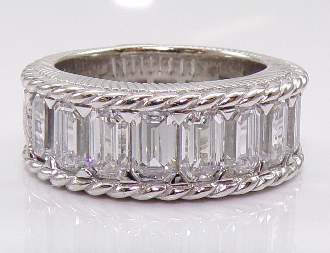 JUDITH RIPKA Sterling Silver Multi Emerald Cut CZ Cable Band Ring Size ...