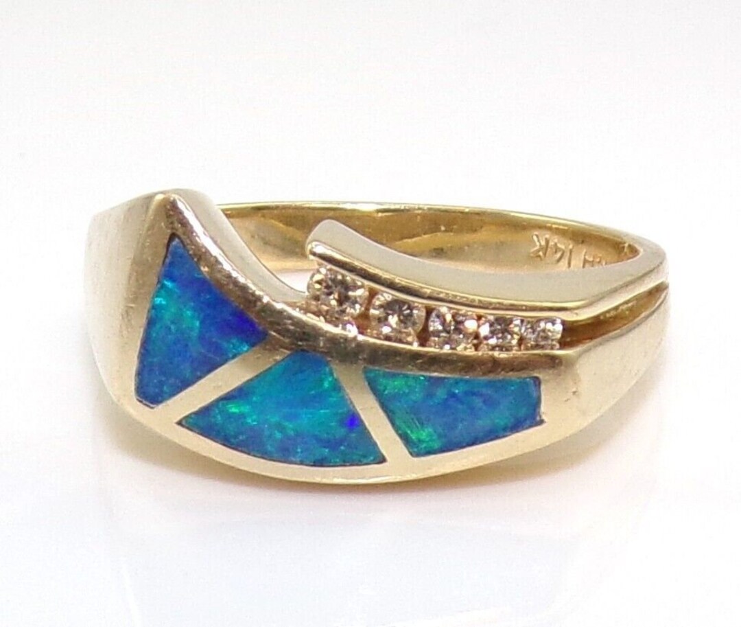 Bagley and Hotchkiss Black Opal Inlay & Diamond 14K Yellow Gold Ring ...