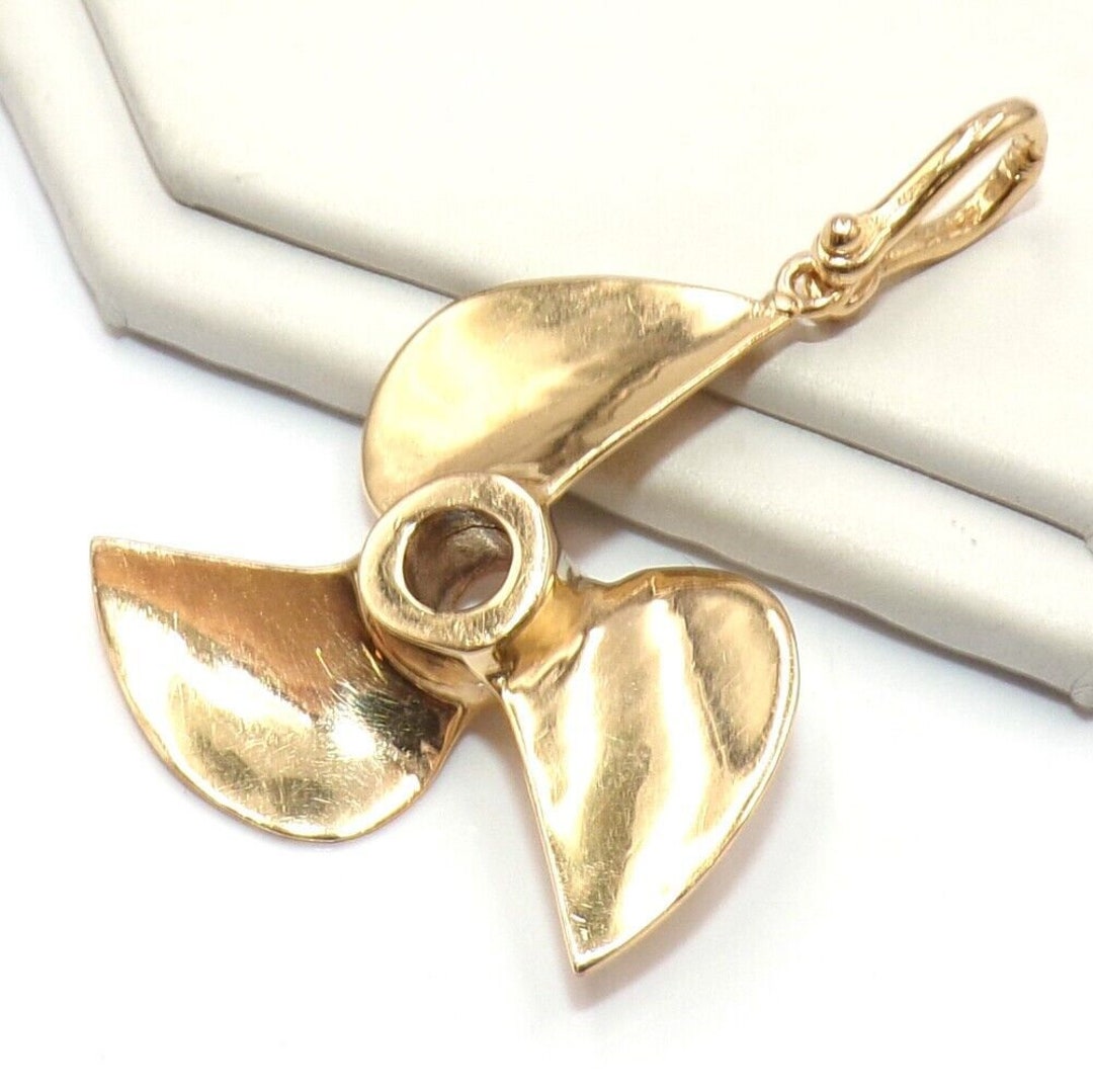 LARGE 3D 3 Blade Nautical Boat Ship Propeller 14K Yellow Gold Pendant ...