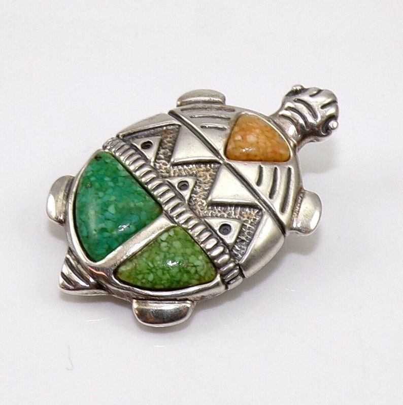 Relios Carolyn Pollack Sterling Silver Turtle Inlay Mosaic Pin Pendant ...