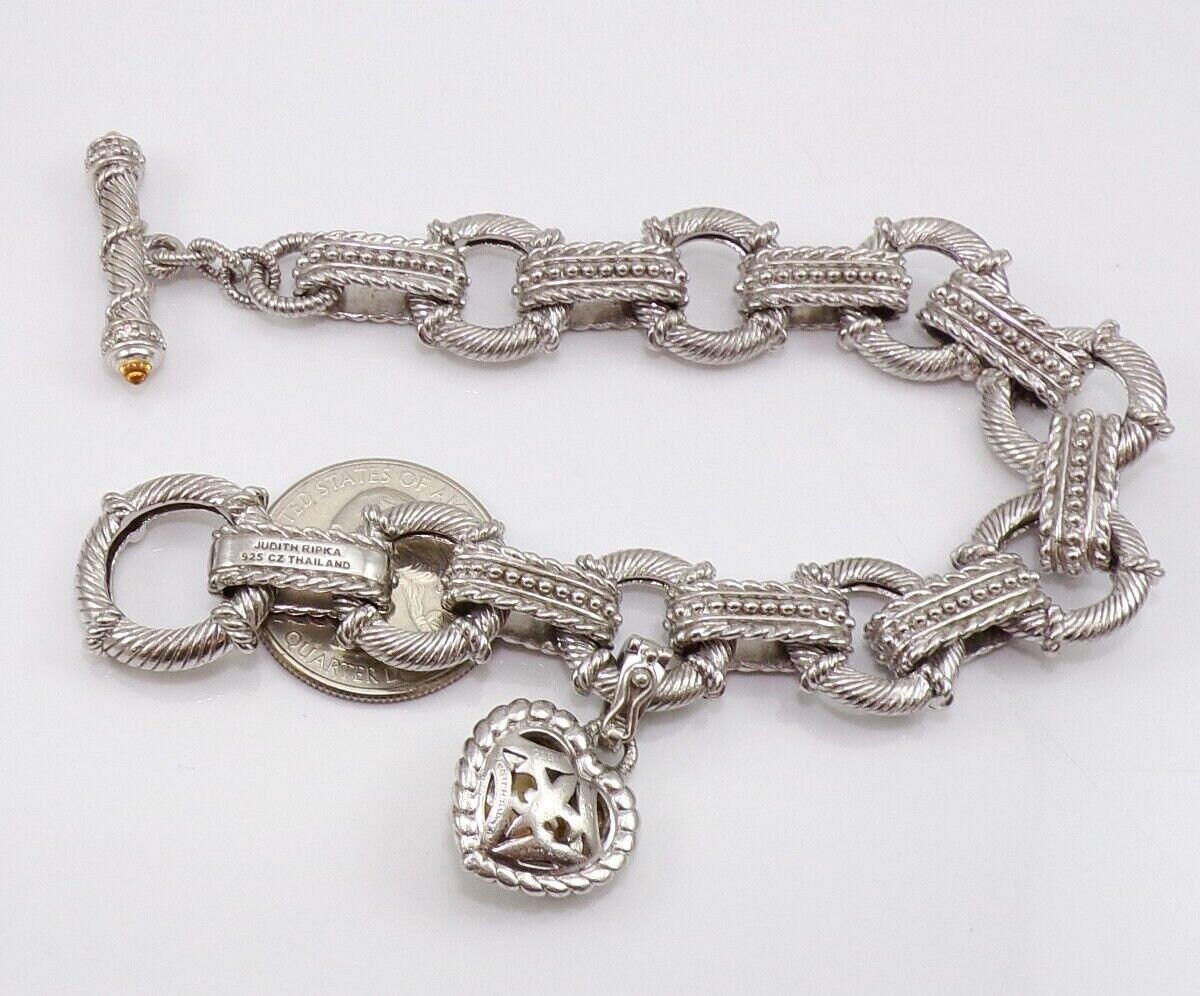 Judith Ripka Sterling Silver Citrine Heart Charm Cable Link Toggle ...