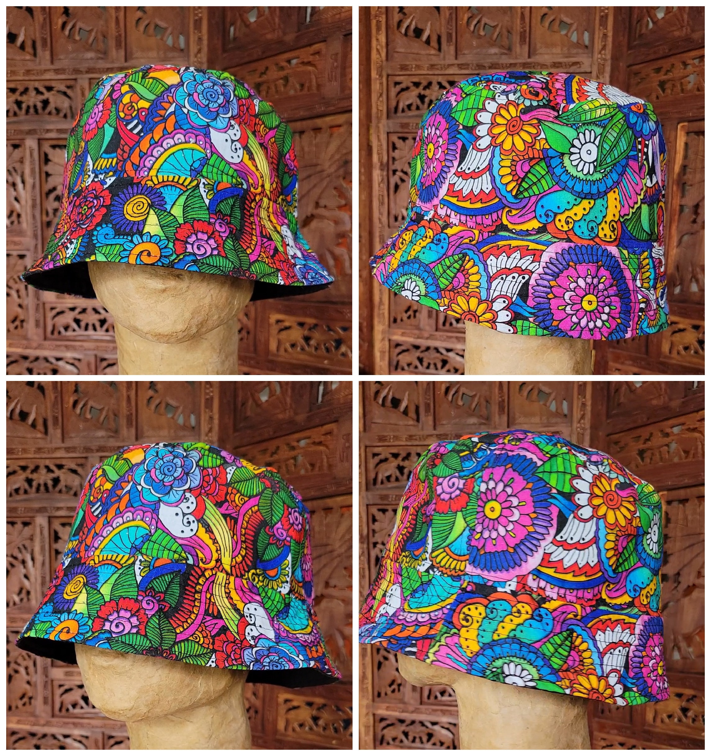 Beautiful Bright Multi-color Geometric Artsy Flowered Bucket Hat - Etsy