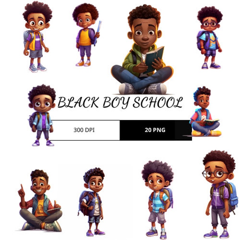 20 Black Boys Clipart, School Clipart, Black Boy PNG, Instant Download ...