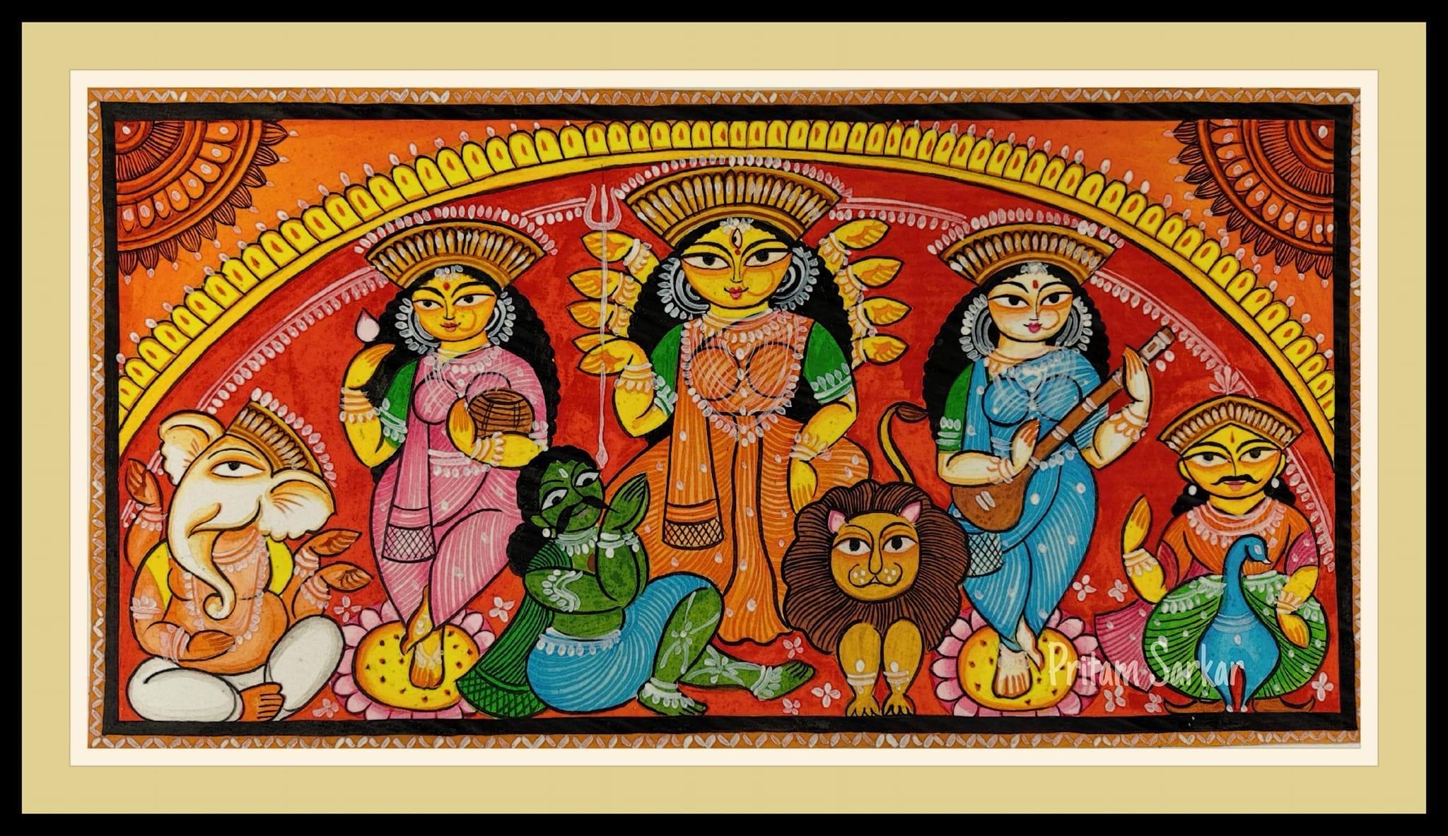 Traditional Hand Painted Photo Frame Devi Durga Bengal Pattachitra ...