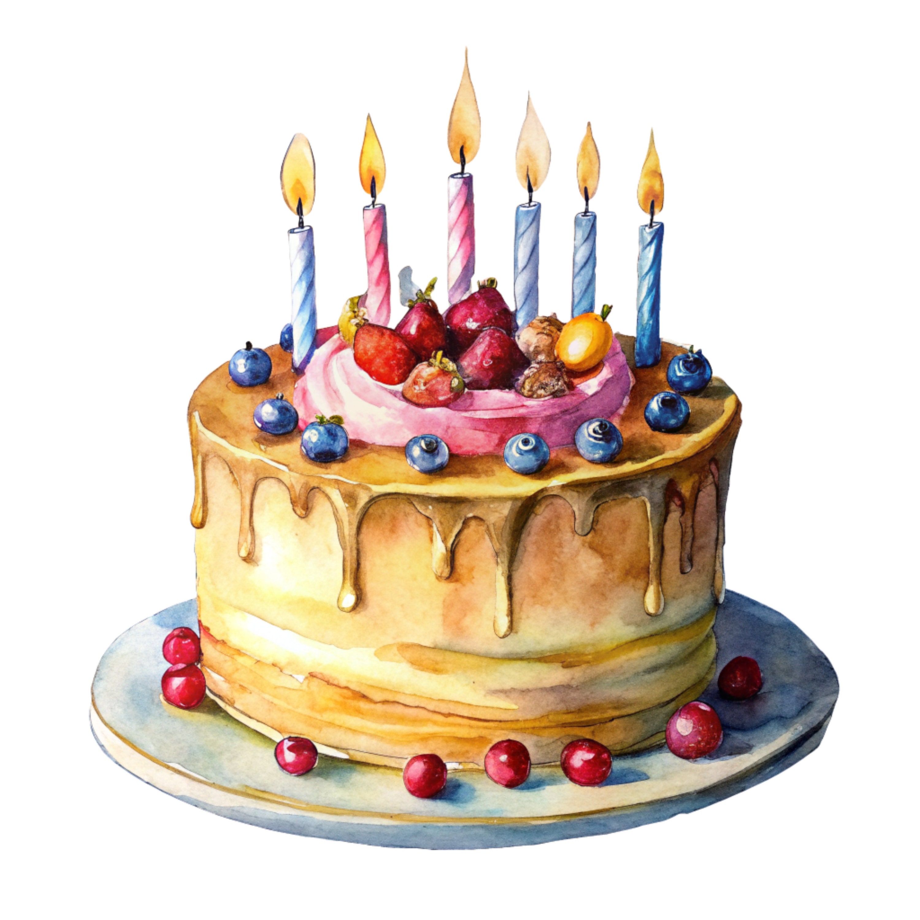 Watercolor Birthday Cake Clipart: High-resolution PNG Graphics (digital ...
