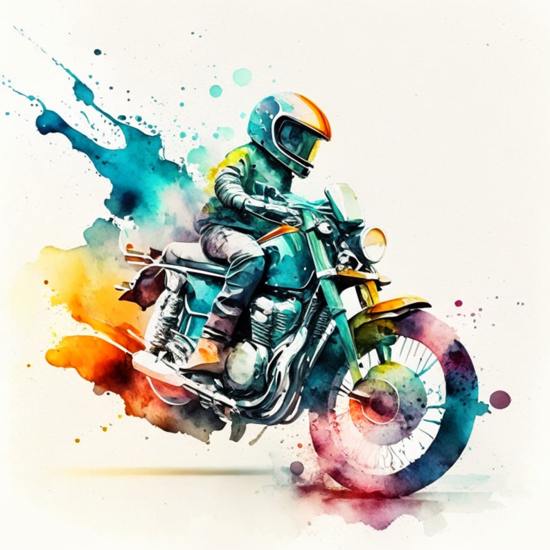Watercolor Motorcycle Clipart: High-resolution PNG Graphics (instant ...
