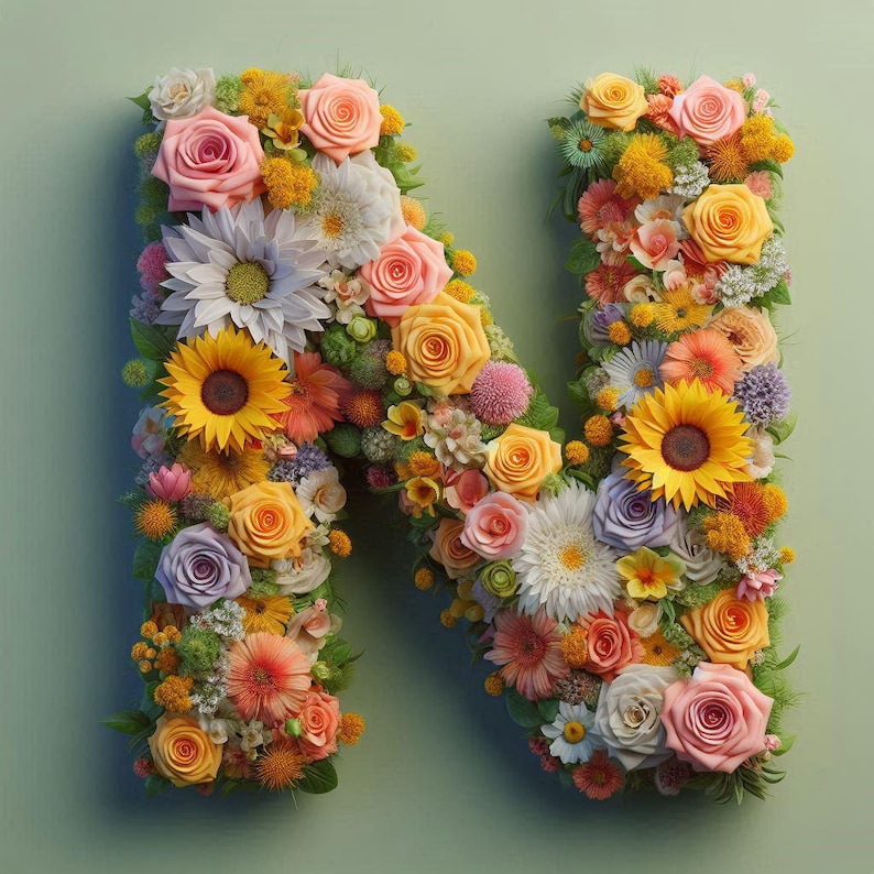 Floral Letter Monogram PNG | 300 DPI Digital Download | Custom Flower ...