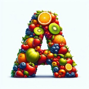Fruit Alphabet Clipart PNG | A-Z Transparent Letters | 300 DPI Digital ...