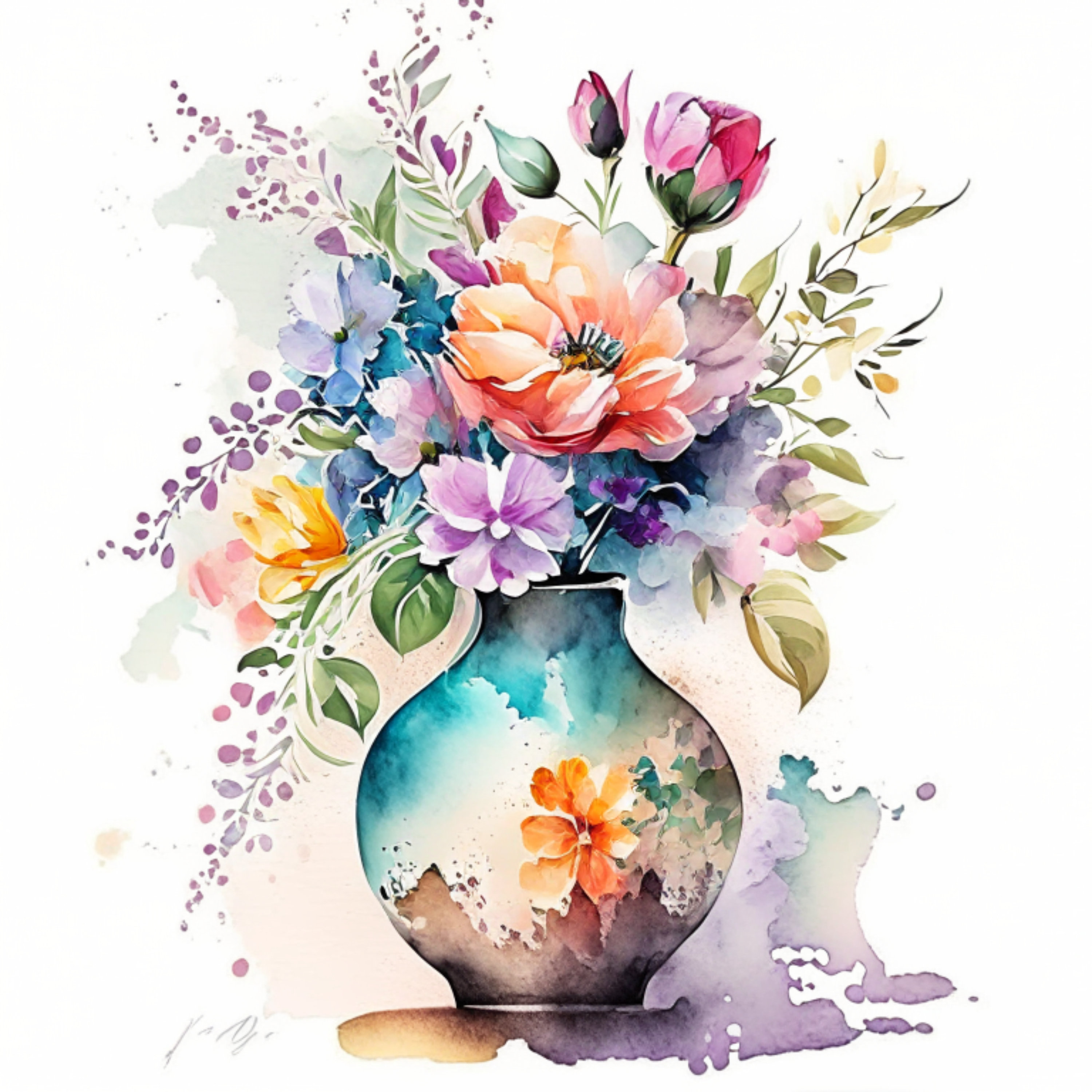 Watercolor Vase of Flowers Clipart: High-resolution PNG (digital ...