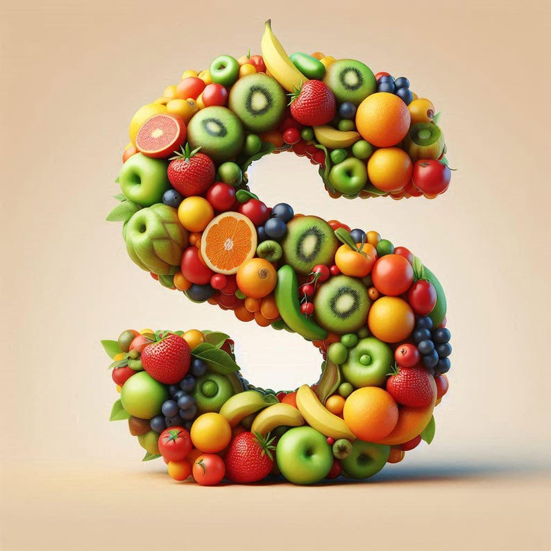 Fruit Alphabet Clipart PNG | A-Z Transparent Letters | 300 DPI Digital ...