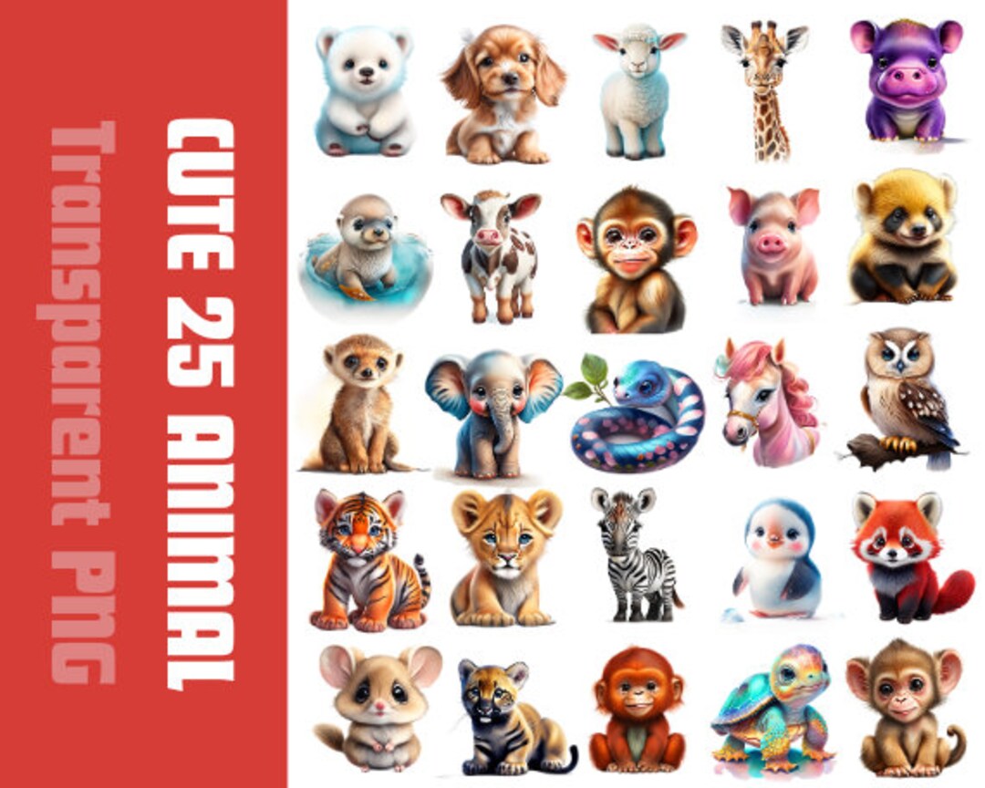 Cute 25 Animal Clipart 300dpi High Resolution PNG Graphics Instant ...