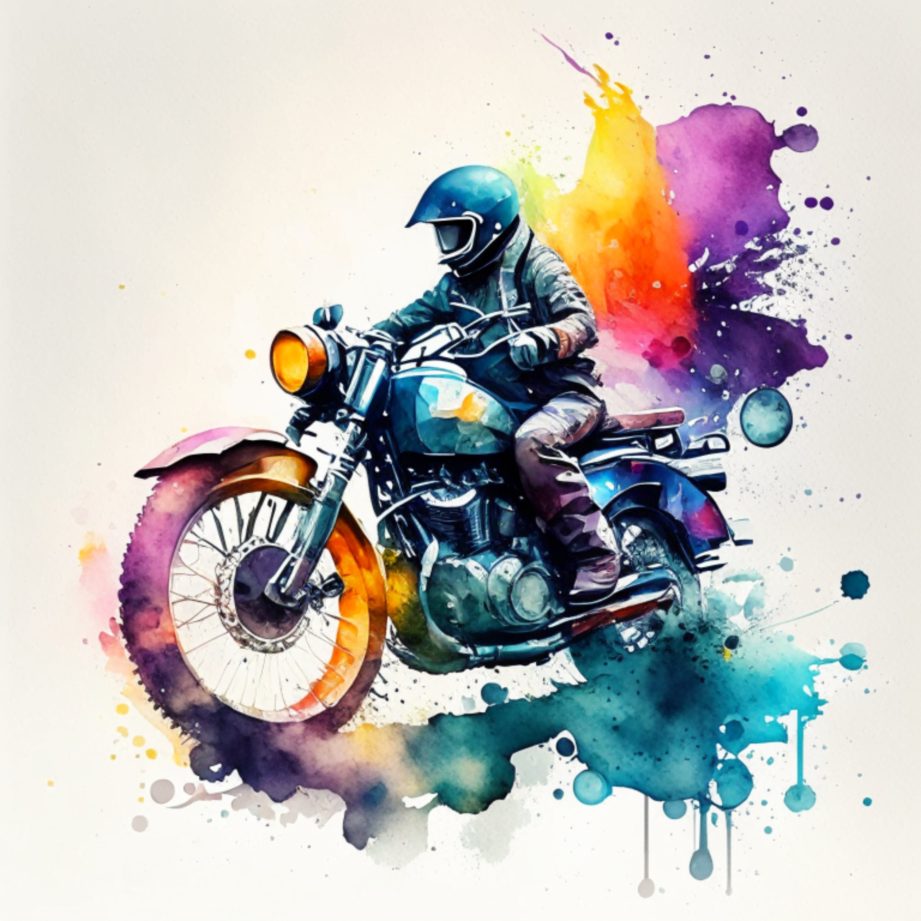 Watercolor Motorcycle Clipart: High-resolution PNG Graphics (instant ...