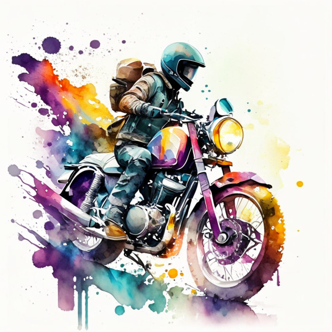 Watercolor Motorcycle Clipart: High-resolution PNG Graphics (instant ...