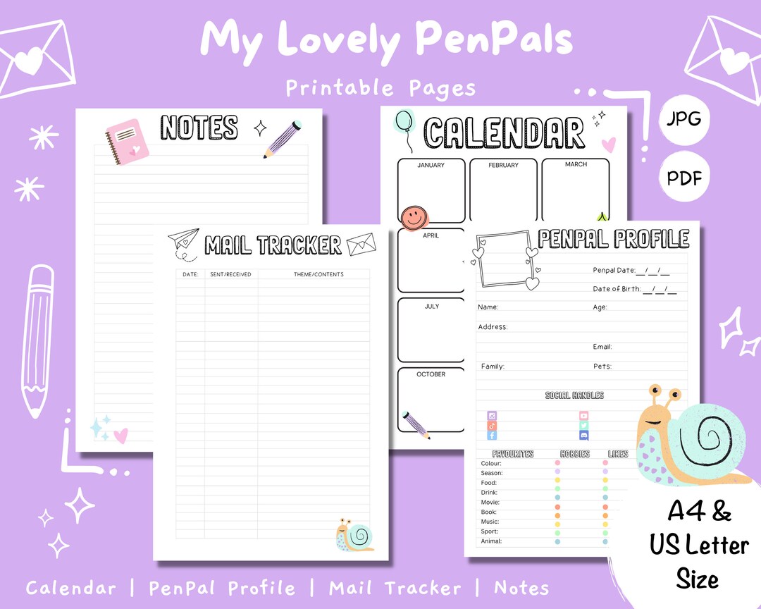 My Lovely Penpal Book Printable Instant Download Penpal Profile Penpal Mail Tracker - Etsy Australia