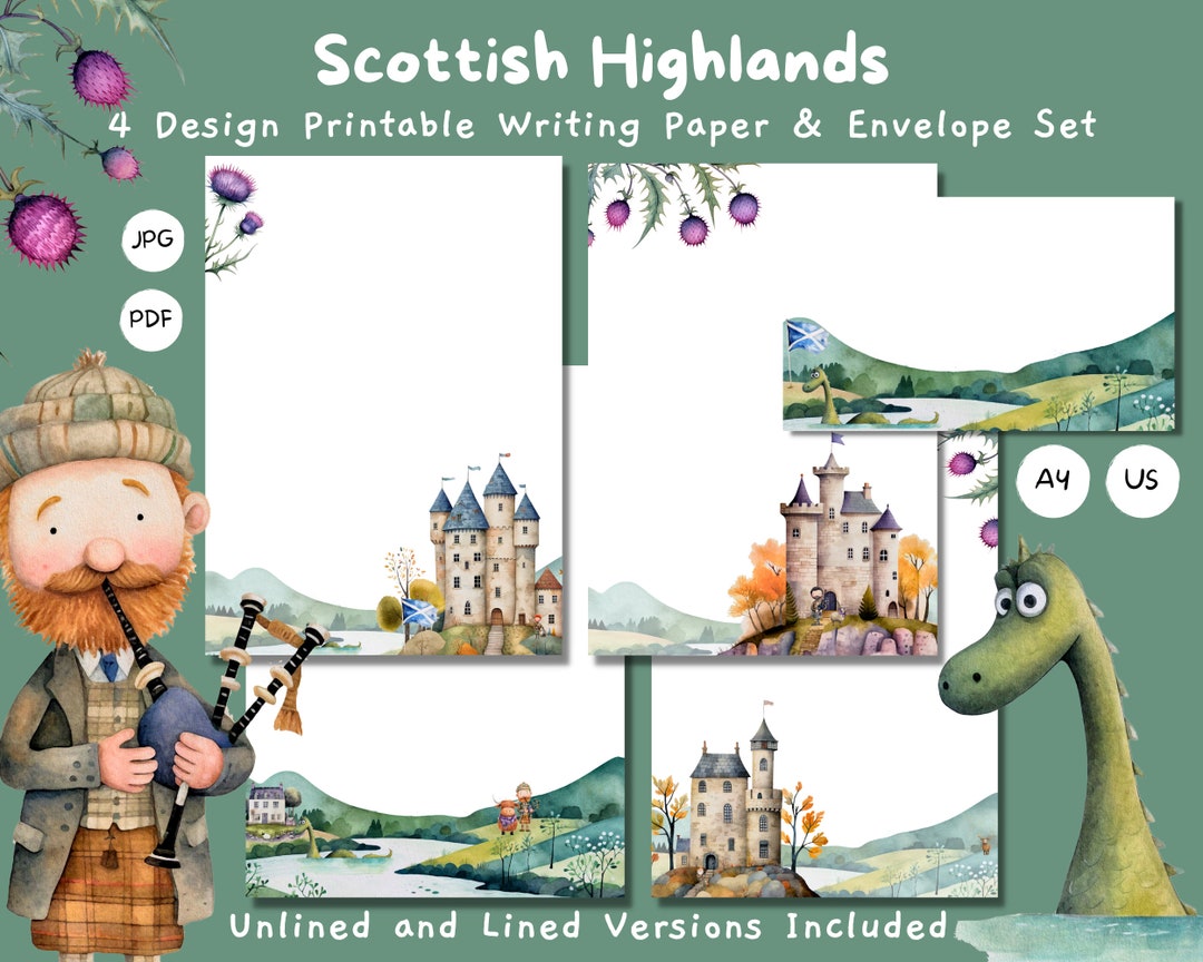 Scottish Highlands 4 Designs & Envelope Scotland Snail Mail Happy Mail ...