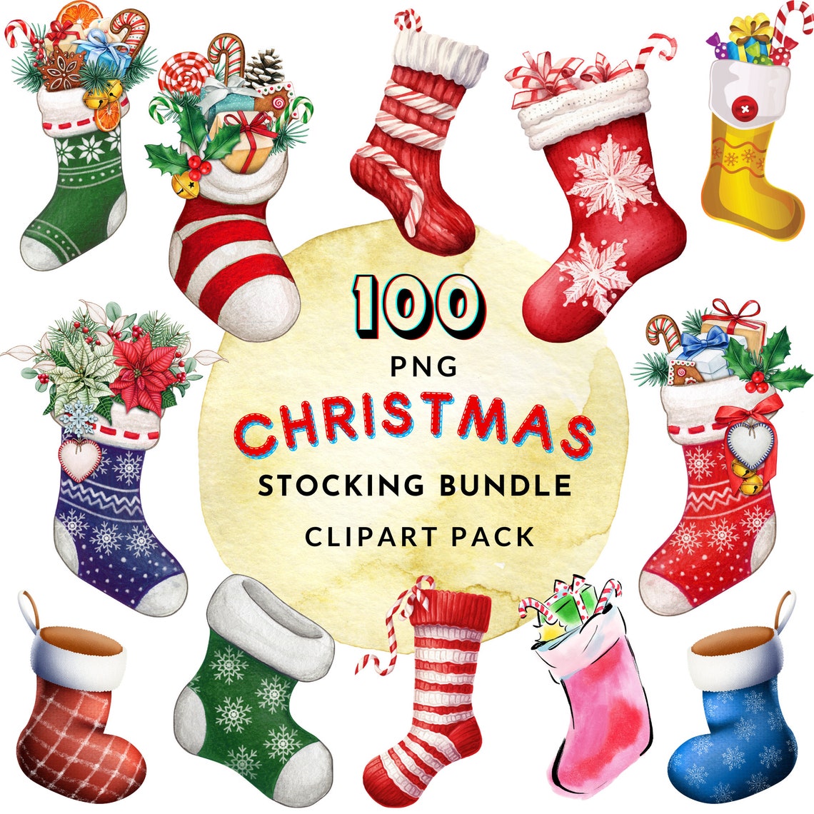 Christmas Stocking Clipart, Christmas Stocking Bundle, Clipart ...