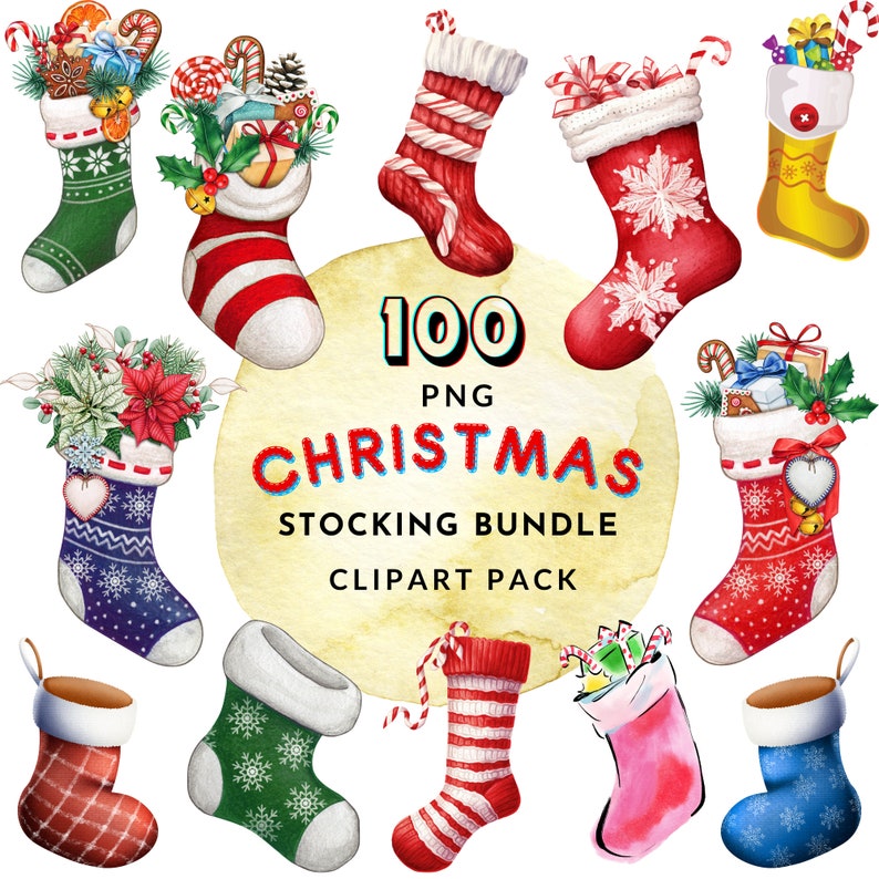 Christmas Stocking Clipart, Christmas Stocking Bundle, Clipart ...