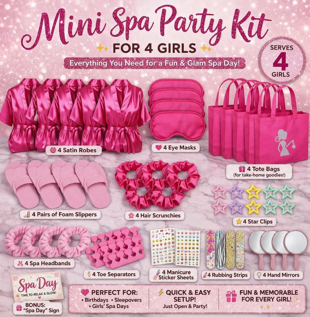 All-in-one Girls Spa Party Kit for 4 With Robes & Slippers | Sleepover ...