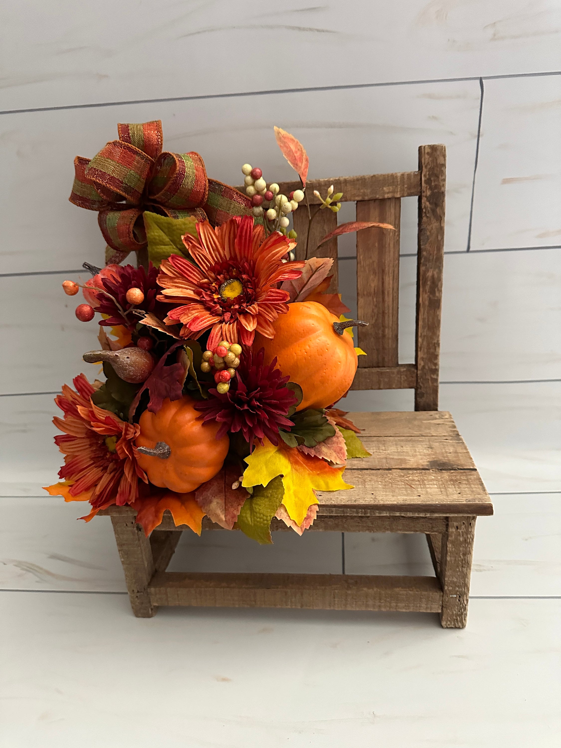 Pumpkin Wooden Chair Decor | Autumn Floral Door Hanger - Etsy