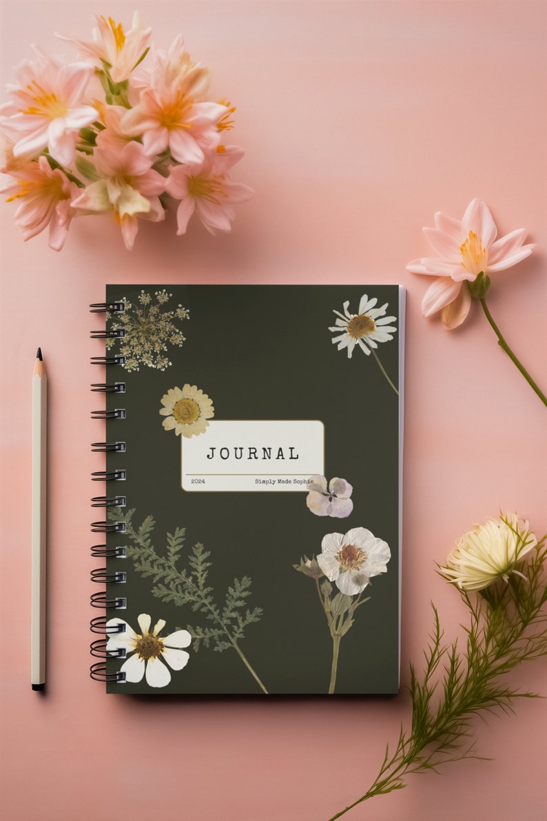 Pressed Flower Spiral Journal Floral Style Notebook Cute Notebook ...